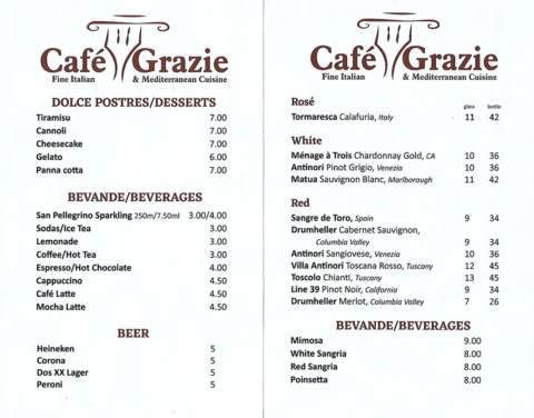 Menus - Cafe Grazie