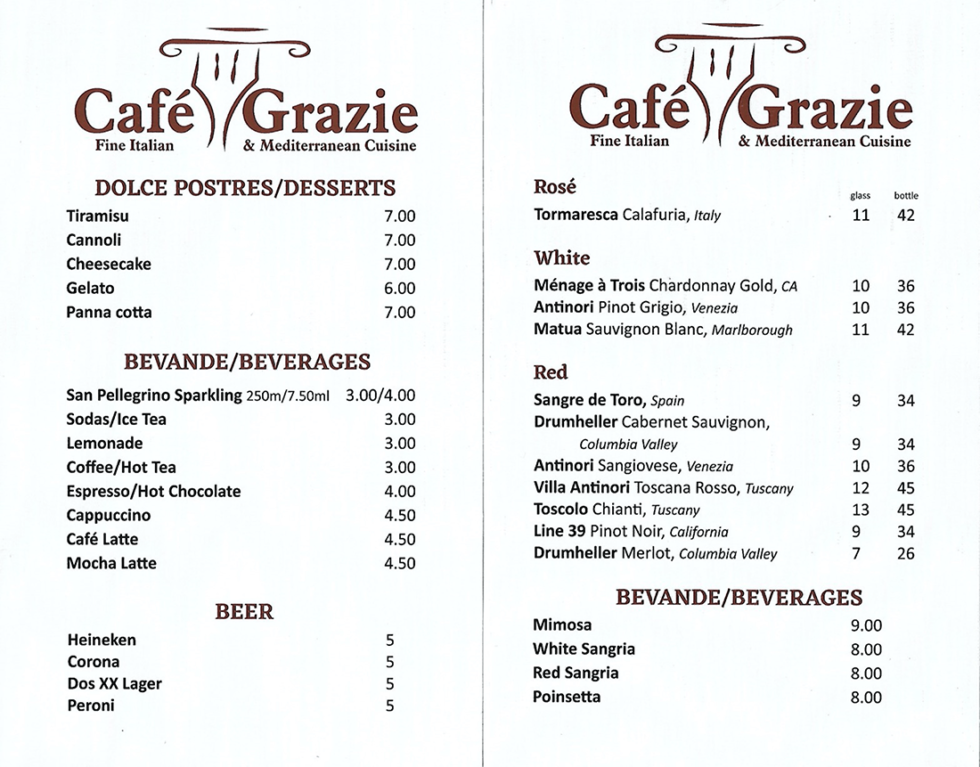 Menus - Cafe Grazie
