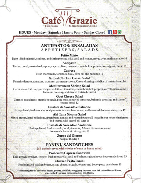 Menus - Cafe Grazie